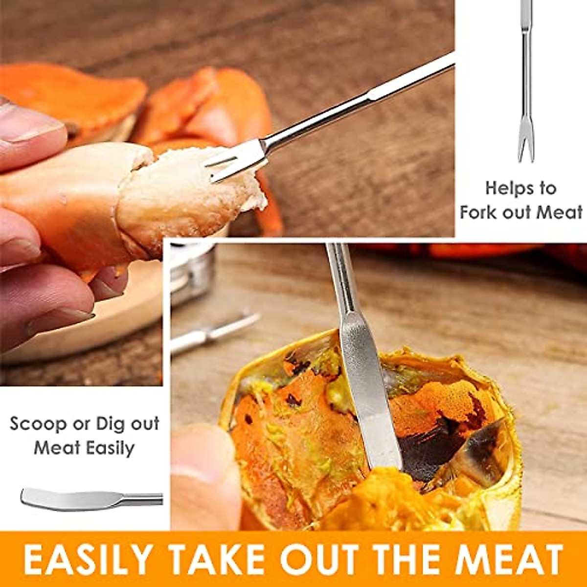 10Pcs Seafood Tools Set Crab Leg Crackers and Tools Set with 2 Crab Leg Crackers and 2 Stainless Steel Crab Forks Nut Cracker Lobster Leg Opener Set for Kitchen Seafood Party Restaurant