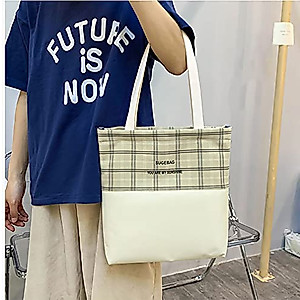 DAHUOJI 5Pcs Kawaii Backpack Set with Badge & Duck Pendant,Japanese Aesthetic Check Bookbag for Girls Cute Plaid School Bags Comes with Tote Bag,Shoulder Bag,Pencil Box,Small Bag(Khaki,16in)