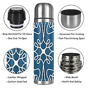 Stainless Steel Leather Vacuum Insulated Mug Vintage Flower Texture Thermos Water Bottle for Hot and Cold Drinks Kids Adults 16 Oz
