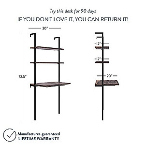 Nathan James Theo 2-Shelf Industrial Wall Mount Ladder Table, Small Computer or Writing Desk, Nutmeg/Matte Black