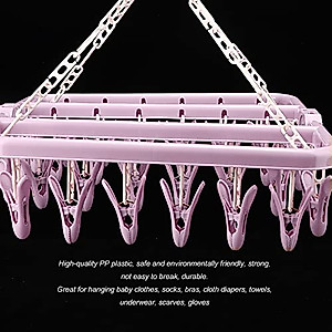 LOCKISH Foldable Laundry Hanger with 32 Clips，Sock Hanger Drying Rack,Laundry Clothespin Drying Rack for Socks Underwear Bras Scarf(Pink)