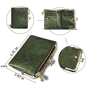 AOXONEL Womens Wallet Small Rfid Ladies Compact Bifold Leather Vintage Coin Purse With Zipper and Kiss Lock (Green)