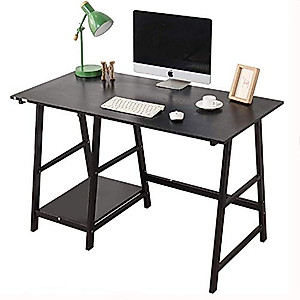 Computer Desk with Storage Shelves/Keyboard Tray/Monitor Stand Desk with Bookshelf Easy Assemble Study Table for Home Office (Brown) (Black)