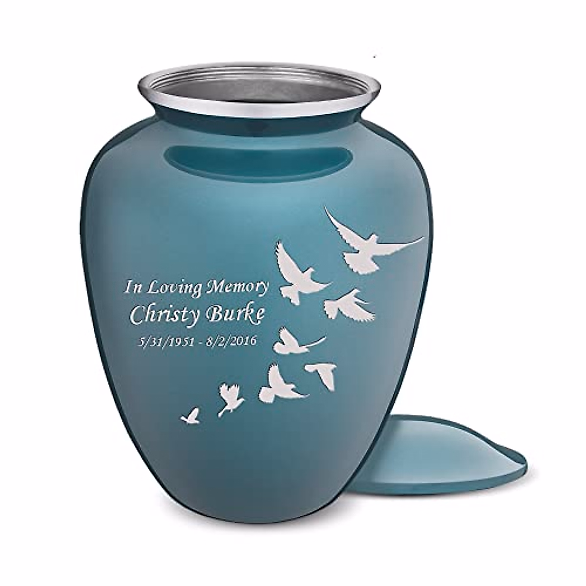 Geturns Embrace Adult Personalized Doves Cremation Urns for Human Ashes I Large Teal Funeral Urn for Men and Women I 200 lbs