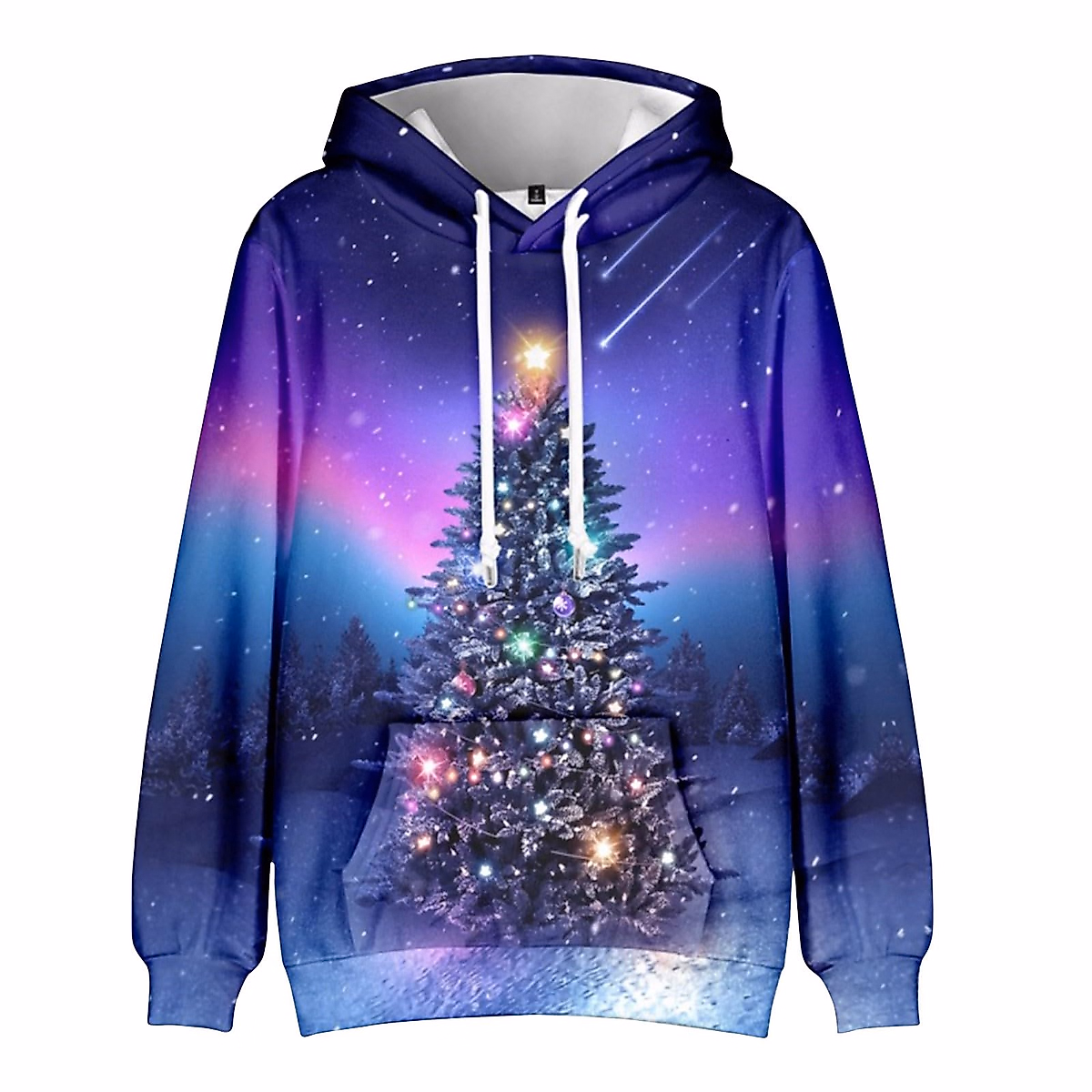 JWNYJFB Christmas Vacation Sweater, Mens Clothes Trendy Funny Christmas Tree Graphic Print Long Sleeve Drawstring Hoodies Pullover with Pockets Plus Size Holiday Sweater(B-Blue,L4)