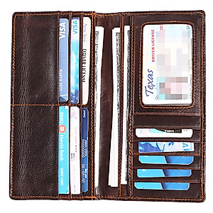 Womens Ladies Genuine Leather Wallet Long Embossing Bifold Wallet Clutch Purse (Coffee)