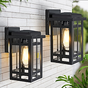 Outdoor Wall Light Fixtures 9.76'', Waterproof Porch Lights Wall Lanterns, Exterior Modern Matte Black Wall Mount Lighting, Anti-Rust E26 Socket Wall Scones for Front Door Garage, 2 Pack