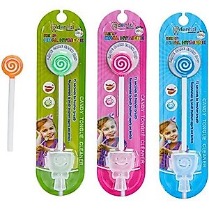 Kids Tongue Scraper or Cleaner Set – Pack of 4 BPA-Free Plastic Dental Scrapers Helps Freshen Bad Breath, Remove Gunk – Multicolored with Easy-to-Grasp Handles and Brush Covers by 55Dental, Ages 2+