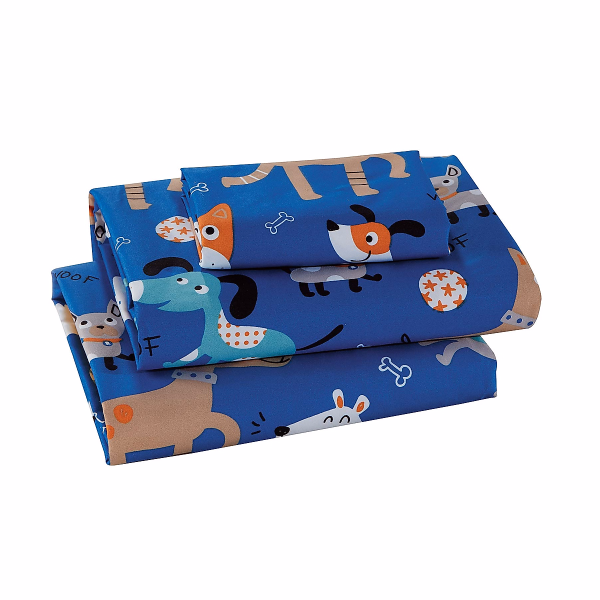 Better Home Style Playing Puppy Blue Kids/Boys/Toddler 3 Piece Sheet SetWith Woof Woof Wagging Dogs Pups and Puppies Includes Pillowcase Flat and Fitted Sheets # Blue Dog (Twin)