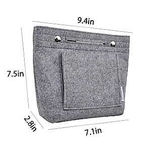 Vercord Mini Slim Small Felt Purse Organizer Insert Inside Handbag Tote Pocketbook for Women Grey