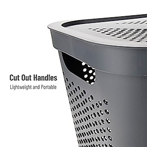 Mind Reader 60L Slim Laundry Hamper, Clothes Basket, Lid, Ventilated, Plastic, 17.25"L x 13.75"W x 23.5"H, Gray