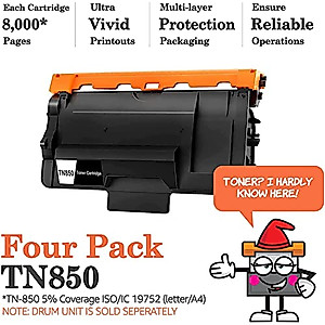 TONERNEEDS TN 850 Toner Cartridge - Black Ink Replacement Cartridges for TN850 & TN880 - High Yield Use - Compatible with Brother Printer HL-L6200DW MFC-L5850DW L5200DW L5700DW - (Pack of 4)