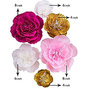 Letjolt Paper Flowers Decorations for Wall Fall Flower Decor 1st Birthday Backdrop Wedding Flower Birthday Baby Shower Nursery Wall(Rose Pink White Golden Set 6)