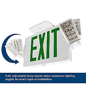 LFI Lights - Thin Hardwired All LED Combo Exit Sign Emergency Light - Green Battery Backup - UL Listed - COMBOTG (1 Pack)