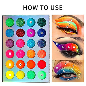 BEUSELF Neon Eyeshadow Palette, 24 Colors Highly Pigmented Fluorescent Makeup Pallet Glow in the Dark, UV Glow Blacklight Matte Glitter Rainbow Eye Shadows for Luminous Carnival Party Halloween Makeup