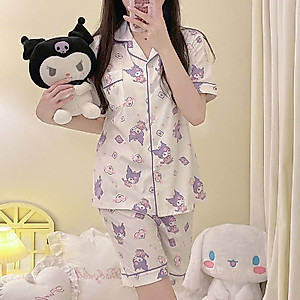 Oxsioeih Kawaii Pajamas For Women Two-Piece Set Cute Cartoon Girls Pajamas Casual Short Sleeve Sleepwear Home Clothes for Summer
