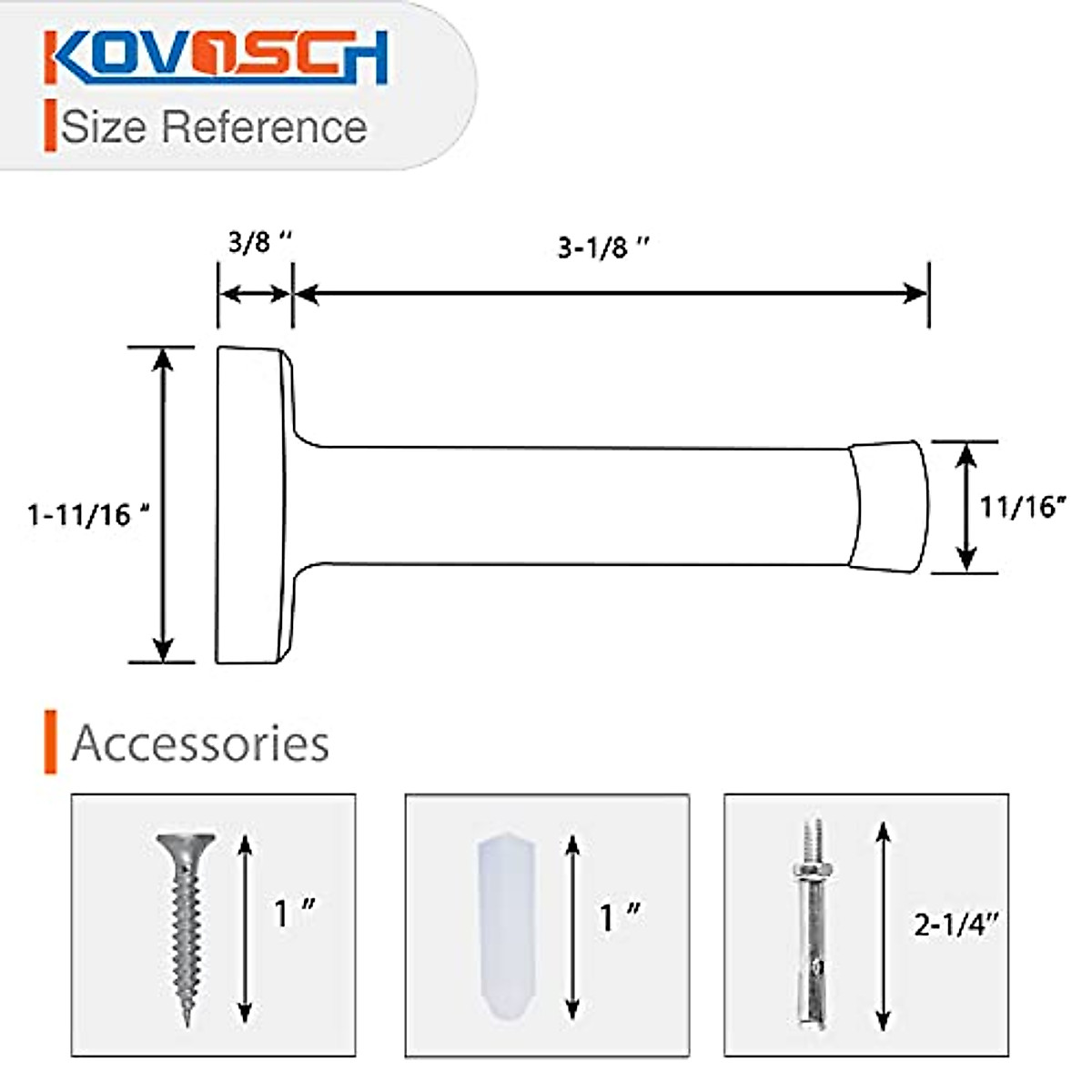 KOVOSCH 2 Pack Door Stoppers, 304 Stainless Steel Door Stop，Modern Heavy Duty Rigid Door Holder with Mute Rubber Bumper Tip and Hardware Screws, Brushed Finish