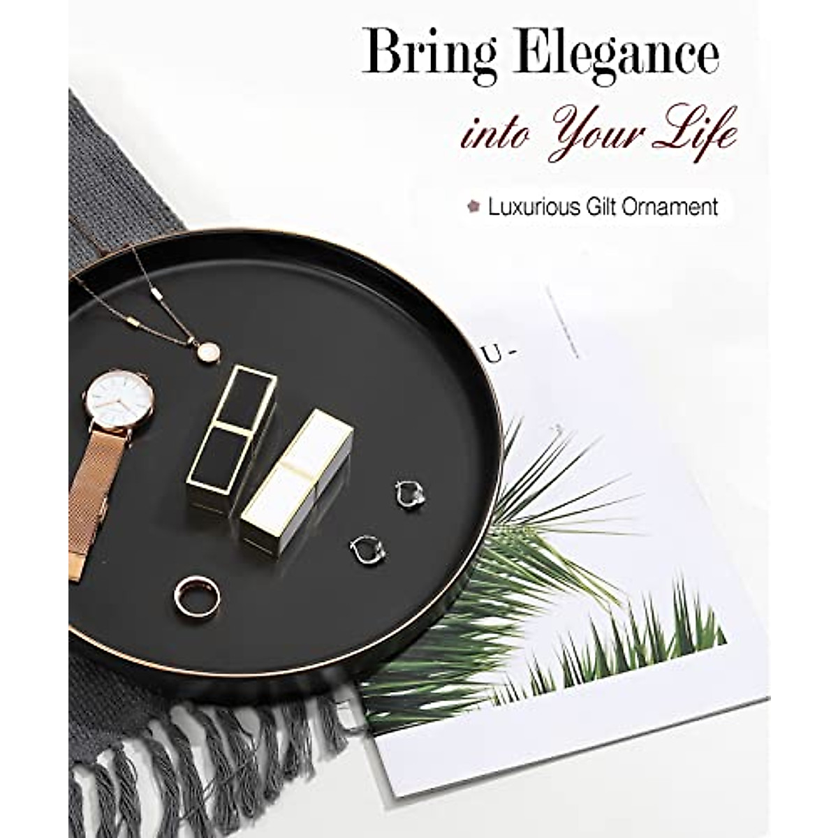 Shinowa Ceramic Decorative Tray, Bathroom Vanity Tray,Perfume Tray Cosmetic Tray for Dresser-Tops Office Living Room Kitchen Countert, Black