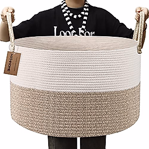 MXMHOME Large Baskets for Blanket - 21.6" X 21.6" X 13.7" Blanket Basket for Living Room, Soft Blanket Storage Basket, Kids Toy Storage Baskets, Woven Baskets for Storage, Living Room Storage Basket