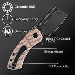 KANSEPT Knives Korvid Model M Pocket Knife 2.45''154CM Blade Brown Micarta Handle,Cleaver Pocket Knife for Everyday Carry T2030A5