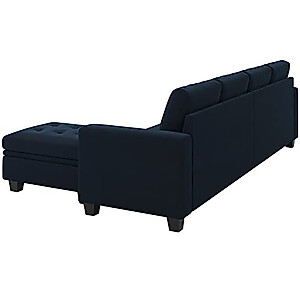 Belffin Velvet Reversible Sectional Sofa with Chaise Convertible L Shaped 4-seat Sectional Couch with Storage Ottoman Blue