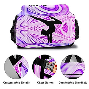 zaaprintblanket Personalized Gymnastics Purple Art Tie Dyed with Text Name Bookbag Waterproof Backpack for Boys Girl Gift