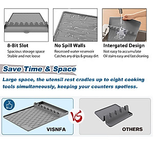 Kitchen Silicone Utensil Rest, Spoon Rest for Stove Top, Kitchen Utensil Holder with Drip Pad, Kitchen Gadgets, Perfect for Placing for Spoons, Pot Lids, Spatulas, Utensils, Ladle, Tongs -Gray