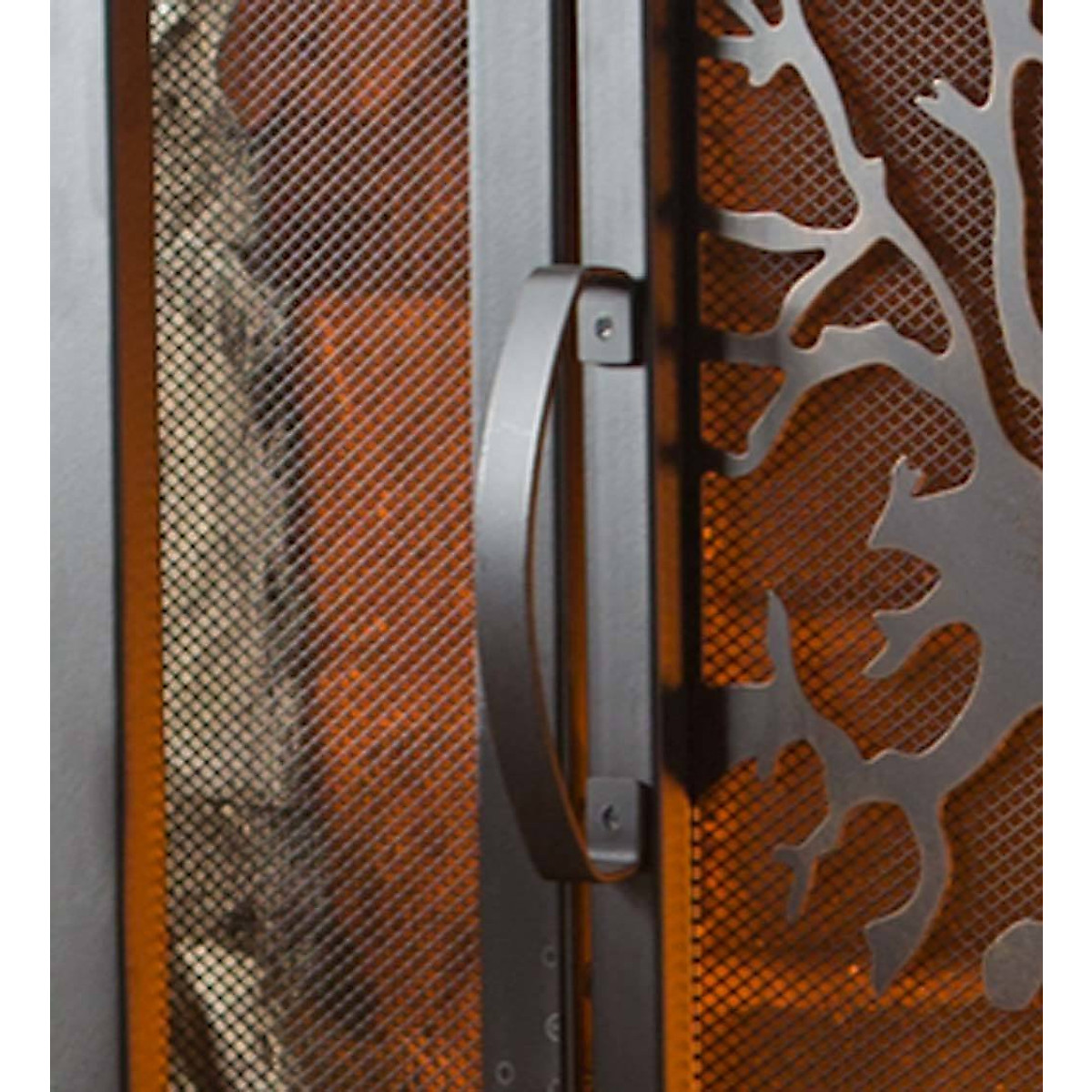 Plow & Hearth Metal Fireplace Screen Tree of Life Black | 38" W x 31" H | Flatguard | Spark Guard Grate | Iron Fire Place Cover | Wood Stove Accessories