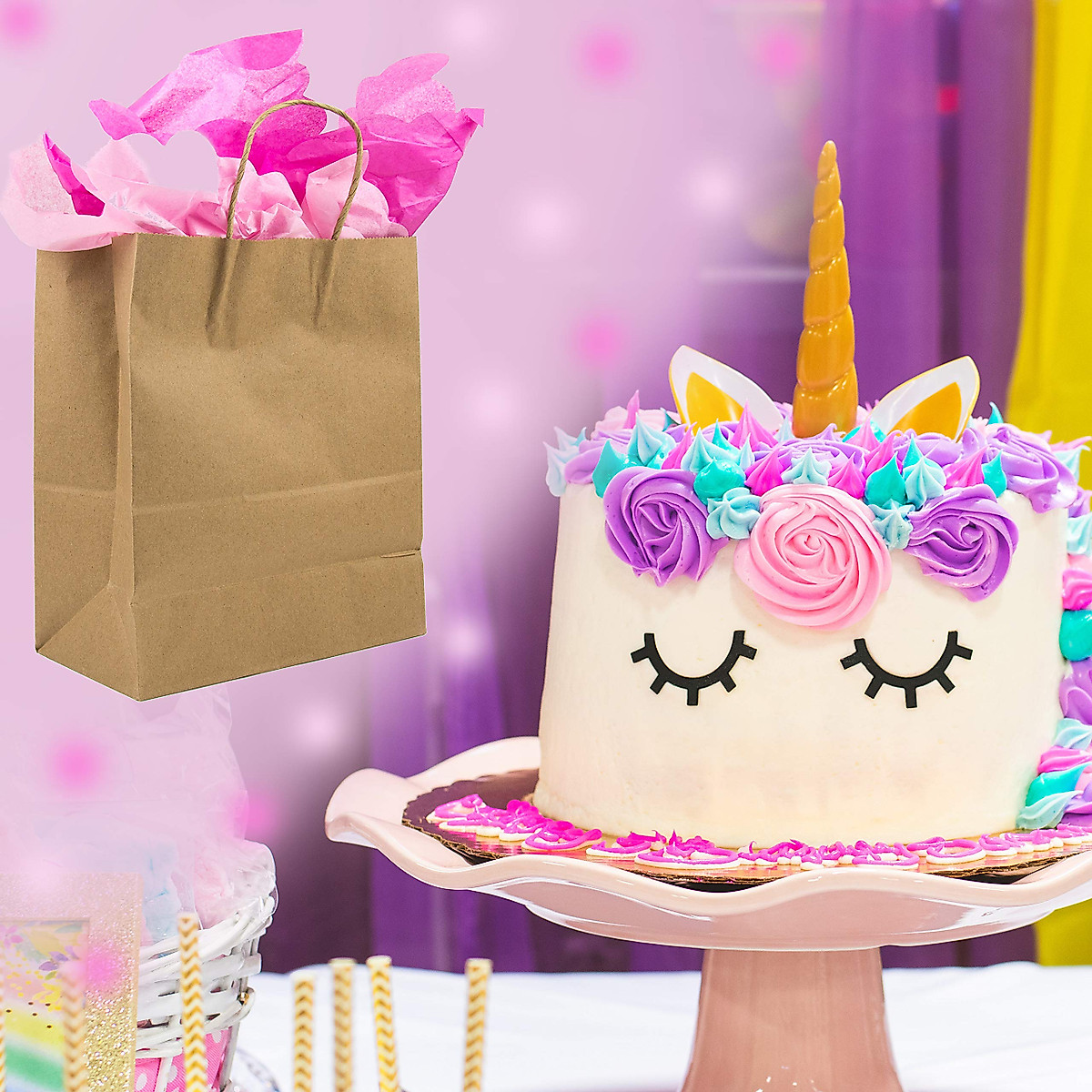 QUIDDITY WARE Paper Bags with Handles 100pcs-[8x4.5x10.5] Bulk. For Gift Bags, Wedding Bags, Party Bags, Shopping Bags, Kraft Bags, Retail Bags