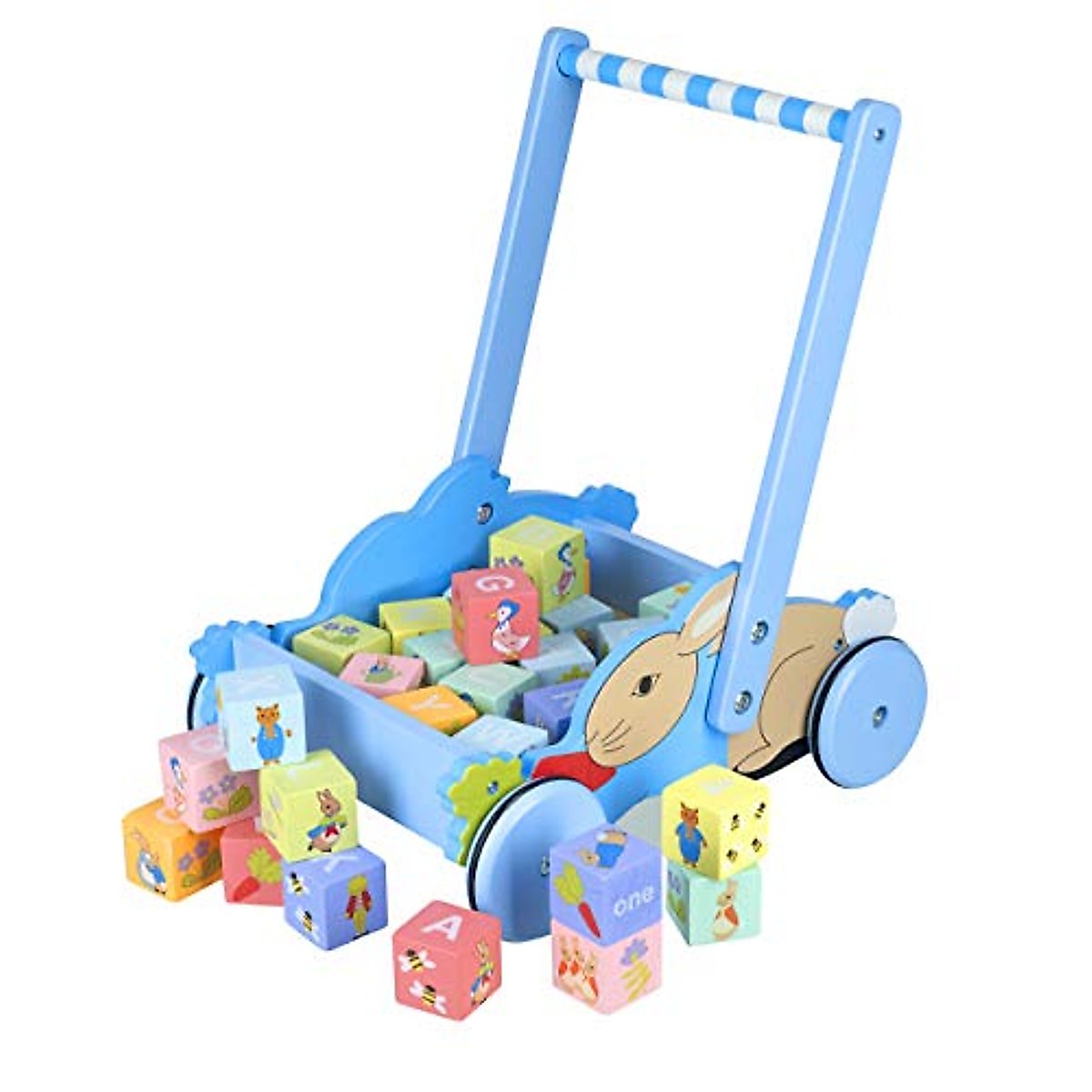 Orange Tree Toys - Peter Rabbit Block Trolley - Wooden Alphabet Block Trolley That Encourages First Steps and Develops Key Motor Skills, Includes 30 Blocks, for Kids Ages 12 Months +