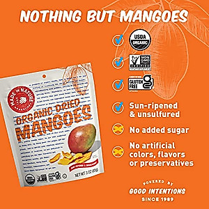 Made in Nature Organic Dried Fruit, Mangoes, 3oz Bags (6 Count) – Non-GMO, Unsulfured Vegan Snack