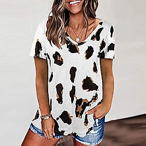 Padaleks Women's Summer Short Sleeve Tunic Tops V Neck Casual Tshirt Leopard Print Comfy Loose Fit Blouse Shirts