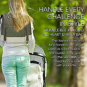 Humble Bee Kokoro All Heart Convertible Diaper Bag for Men & Women: Converts from Backpack to Tote, Spacious Compartments, Multiple Pockets, Removable Accessories & Stroller Strap Design (Olive Dusk)