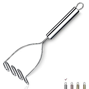 Potato Masher, Stainless Steel Heavy Duty Metal Potato Ricer With Mirror Polish, Food Masher Utensil, Hand Masher, Vegetables Fruits Mashe, Dishwasher Safe (9.6 Inch)