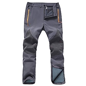 Gash Hao Mens Snow Ski Waterproof Softshell Snowboard Pants Outdoor Hiking Fleece Lined Zipper Bottom Leg (180Grey, 36W x 30L)