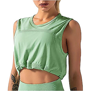 Bravetoshop Women Crop Top Summer Crewneck Sleeveless Loose Comfy Sports Yaga Running Workout Vest Summer Tank Tops (Green,L)