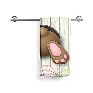 Zelamiee Happy Easter Bunny Colorful Eggs Wooden Soft Absorbent Guest Hand Towels Multipurpose for Bathroom, Gym, Hotel and Spa (27.5 x16 Inches)