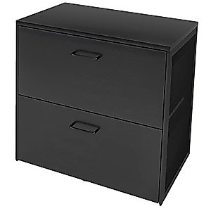TOPSKY 2 Drawers Wood Lateral File Cabinet for Letter Size/A4/Legal File Full Extension Soft Close Concealed Slide (Black)