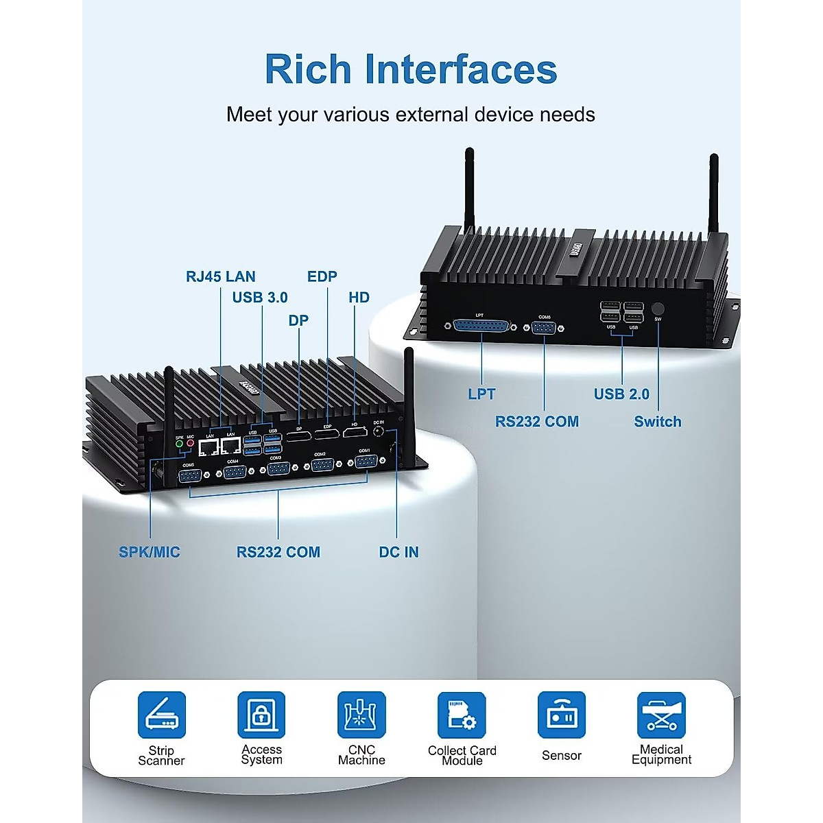 BASOARO Industrial Mini Computer, Fanless Industrial PC, Core i7 8550U, 16G RAM 512G SSD 1TB HDD, Dual LAN, Triple Display 4K UHD, DP/EDP/HD, 6 RS232 COM, Win 11 Pro Mini PC