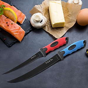 2PCS Fillet Knife for Fish, HIA Professional 9 inch Fillet knife and 7 inch Fish Fillet Knife, Premium Stainless Steel Fishing Boning Knife for Meat Cutting Trimming, Knife Sheath Included