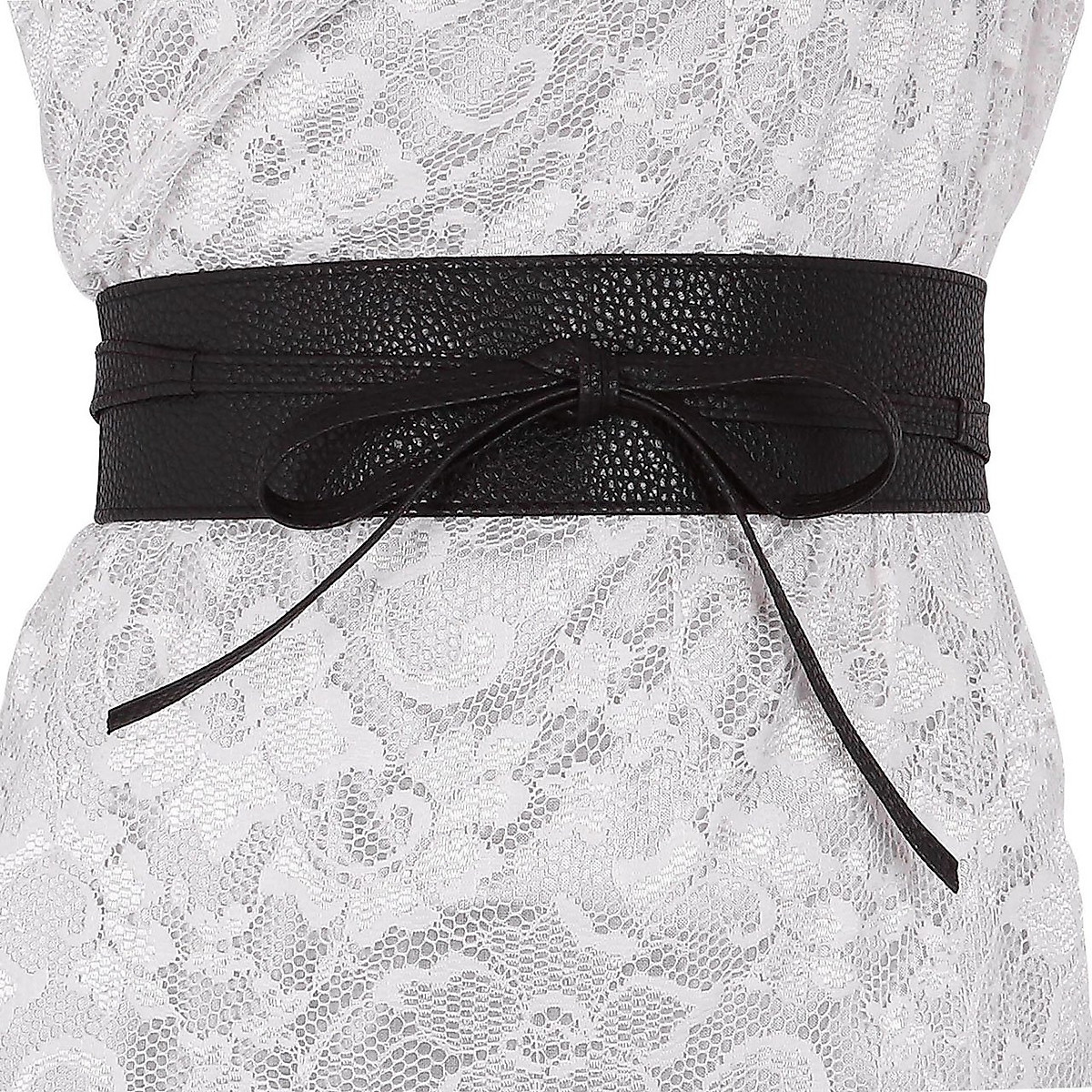 Ayliss Women Soft Leather Obi Belt Self Tie Wrap Cinch Belt,Black