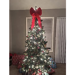 Rocky Mountain Goods Red Christmas Bow Extra Large 35” by 18” - 11 Looped Waterproof Velvet Large Outside Bow - Bow for car, Door, House - Jumbo Red Bow with Attachment for Hanging (1)