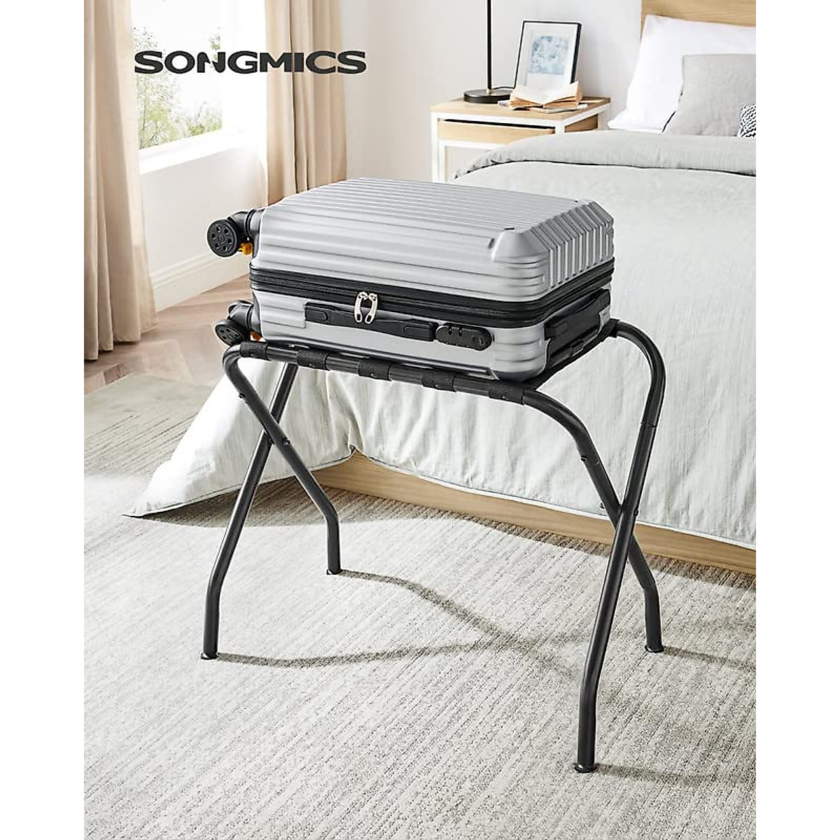 SONGMICS Luggage Rack, Luggage Rack for Guest Room, Suitcase Stand, Steel Frame, Foldable, for Bedroom, Black URLR64B