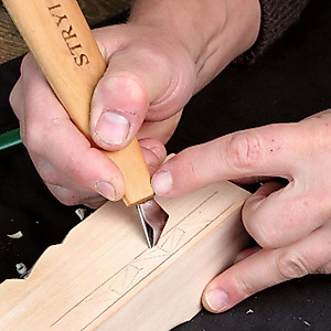 Stryi Detail Carving Knife 0.8 Inch Blade, Wood Carving Oblique Knife for Geometric Decorative Cut Patterns Knife High Carbon Steel K4520