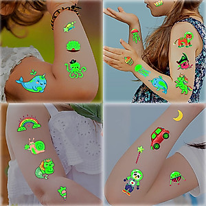 JCFIRE Temporary Tattoo for Kids | Glow in Dark Party Favors, Luminous Kids Tattoos temporary for Boys and Girls, Glow Party Accessories Tattoo Stickers | Party Supplies Birthday Gifts for Children