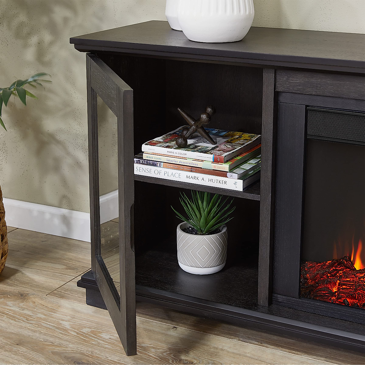 Benjamin Landscape Media Electric Fireplace in Weathered Wood by Real Flame