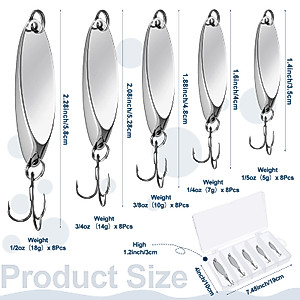 HESTYA 20 Pieces Fishing Lures Fishing Spoons Saltwater Treble Hooks Lures Hard Metal Spinner Baits 5 Sizes Casting Spoon Lures for Salmon Bass in 1/5 oz 1/4 oz 3/8 oz 1/2 oz 3/4 oz (Silver)