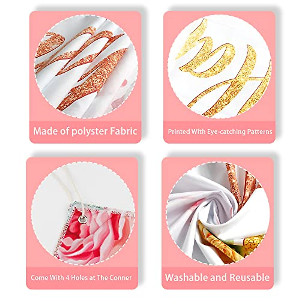 Pink Happy Birthday Backdrop, Floral Gold Glitters Birthday Banner with Rose Flower Birthday Decorations, Large Happy Birthday Photo Yard Sign Backgroud Party Supplies for Women Girls, 70.8x43.3 Inch