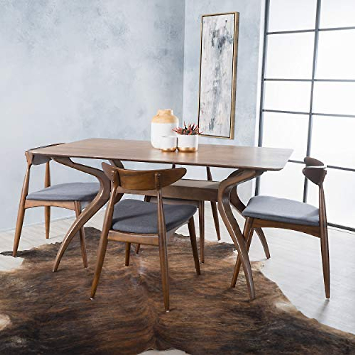 Christopher Knight Home Barron Fabric and Walnut Wood Dining Set, 5-Pcs Set, Charcoal