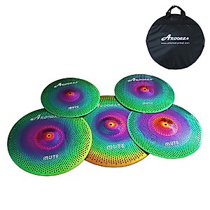 Arborea Mute Cymbal Set Low Volume Cymbal Pack 14"hi-hat+16"crash+18"crash+20"ride 5 Pieces Rainbow Drummer Practice Cymbal